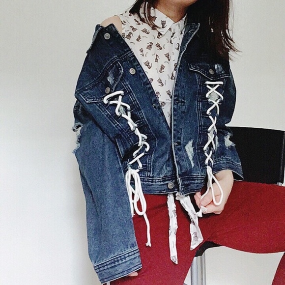 SmilingBear | Jackets & Coats | Nwt Oversized Distressed Denim Jacket W ...